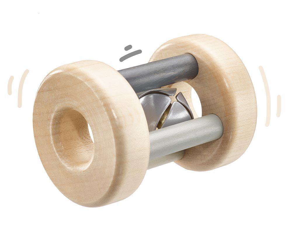 Gray rolling wooden rattle with bell - from 6 months