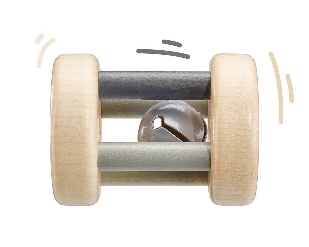 Gray rolling wooden rattle with bell - from 6 months
